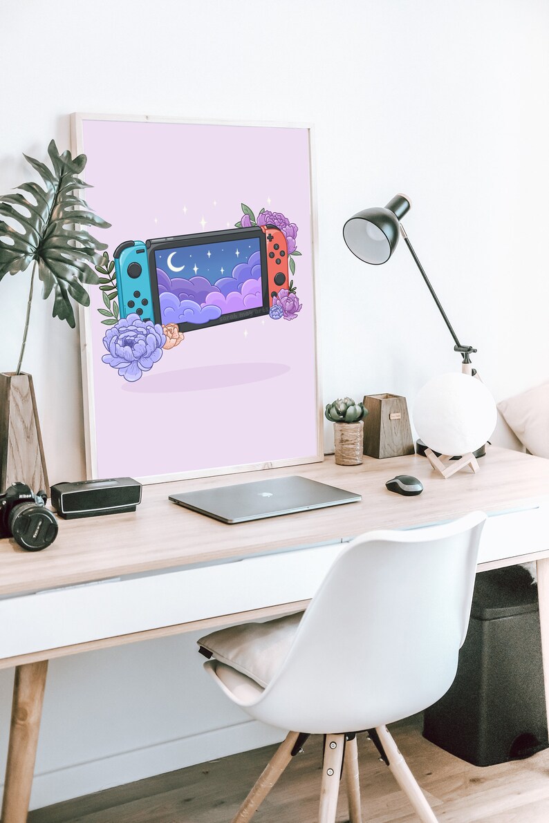 Nintendo Switch Print Fine Line Video Game Floral Art - Etsy