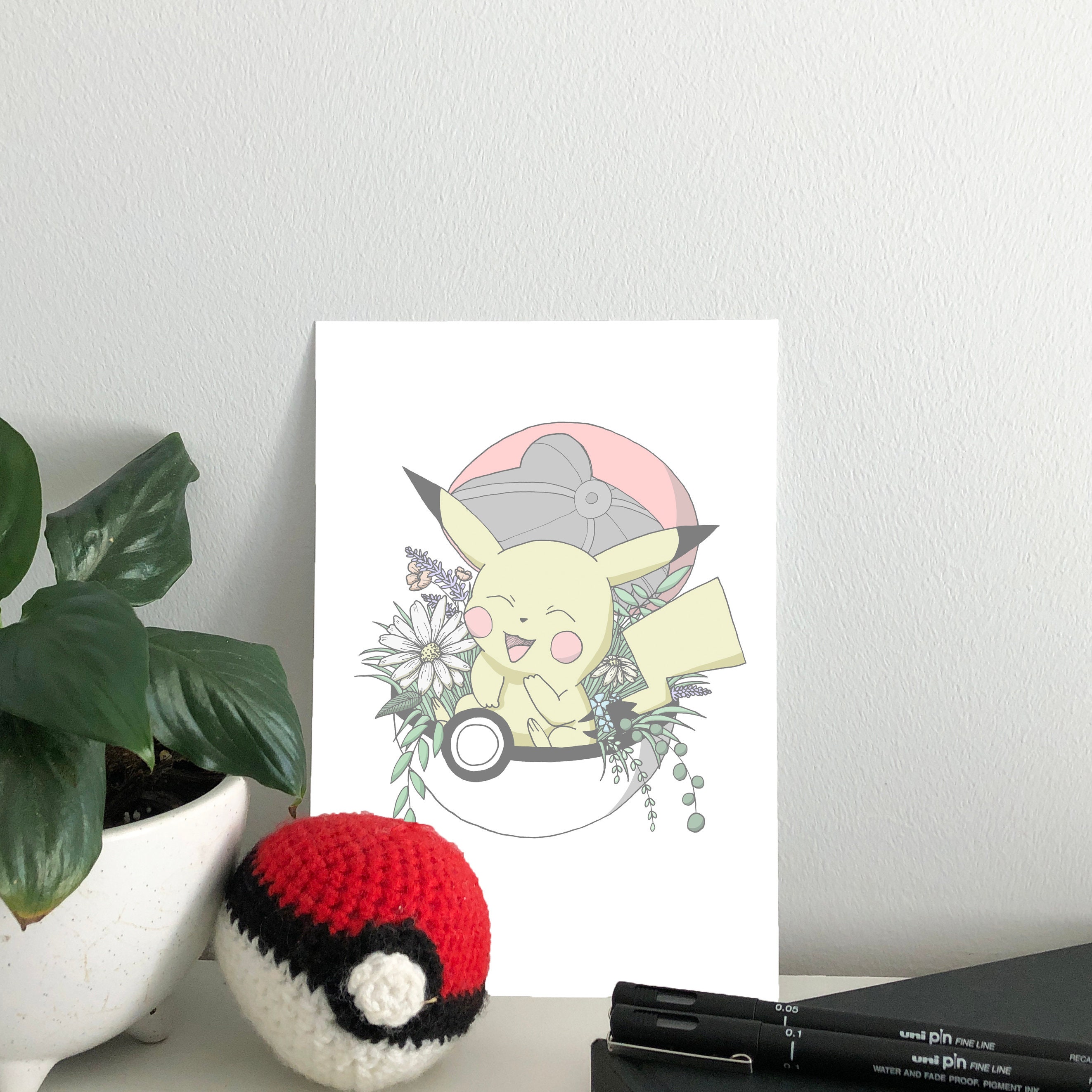 Pastel Pikachu Art Print Pokemon Fine Line Floral Art - Etsy Australia