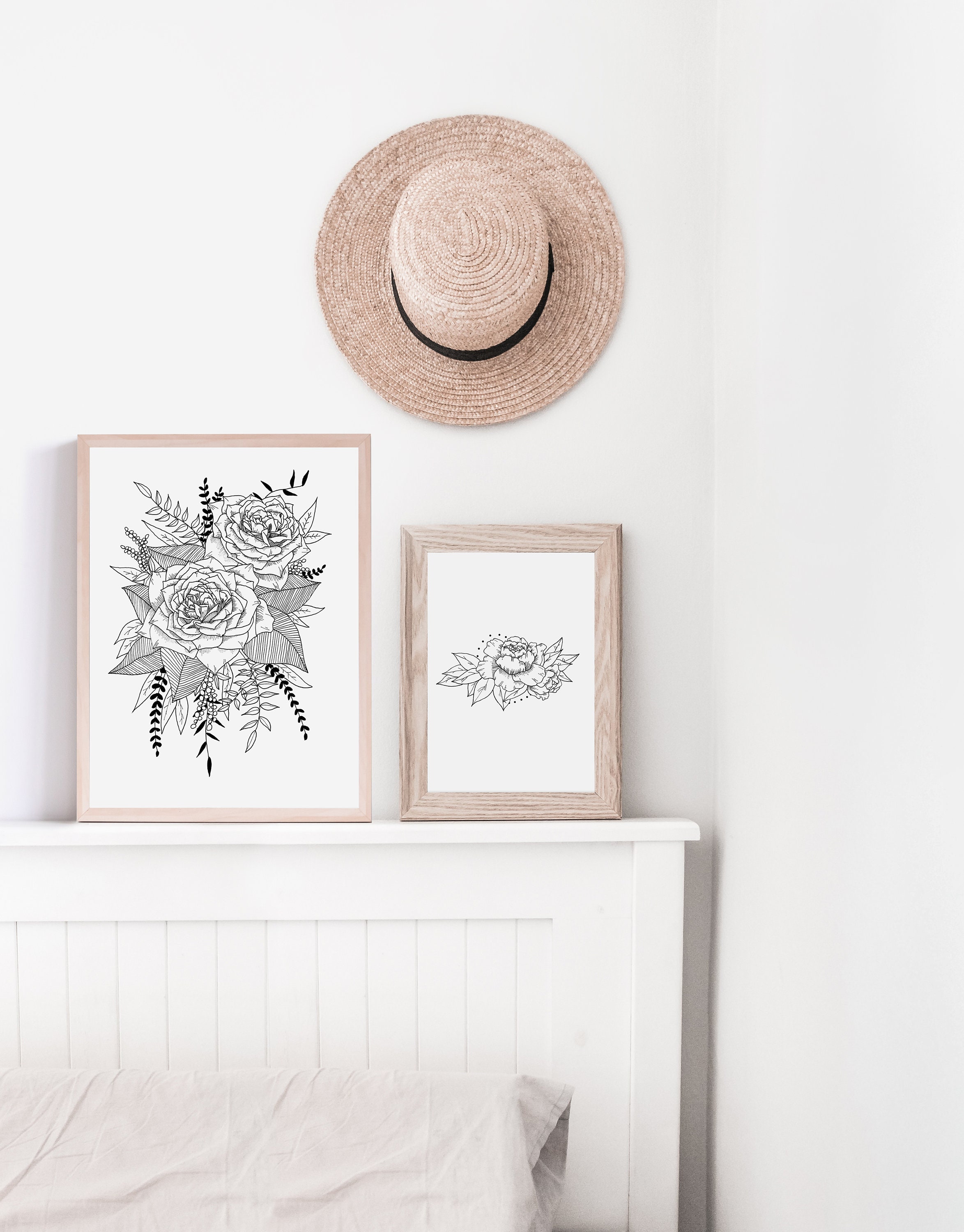 Rose Bouquet Art Print Fine Line Floral Art | Etsy