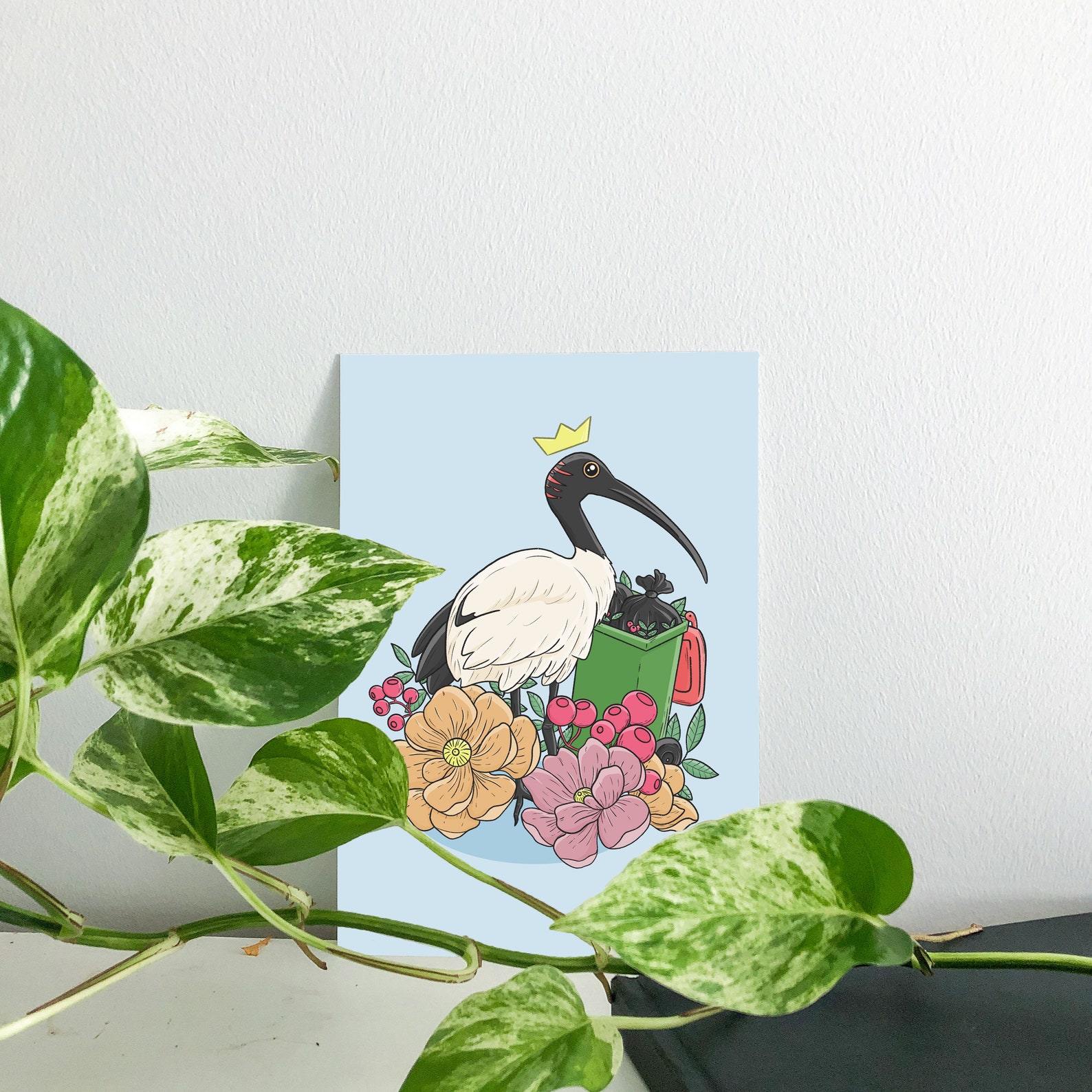 Bin Chicken Art Print Fine Line Australian Ibis Floral Art - Etsy Australia