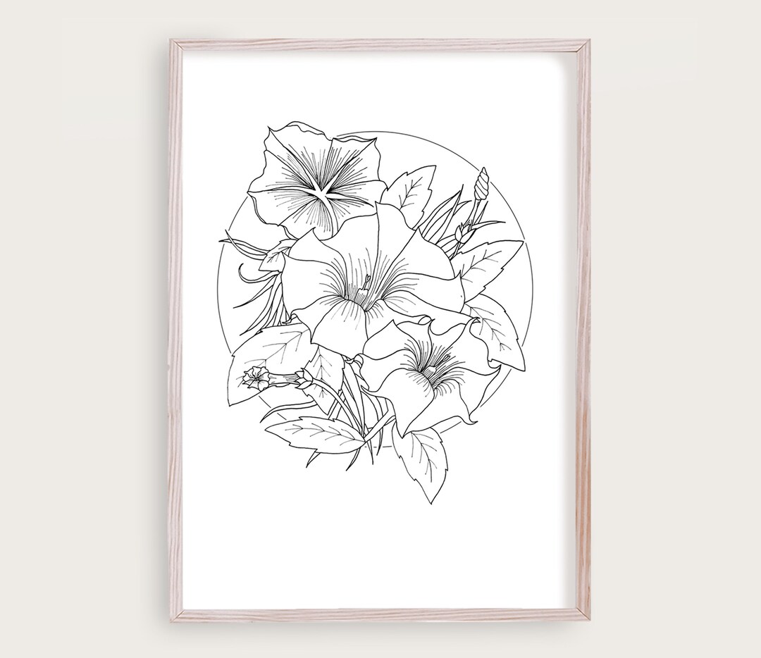 Moonflower Art Print Fine Line Floral Art - Etsy