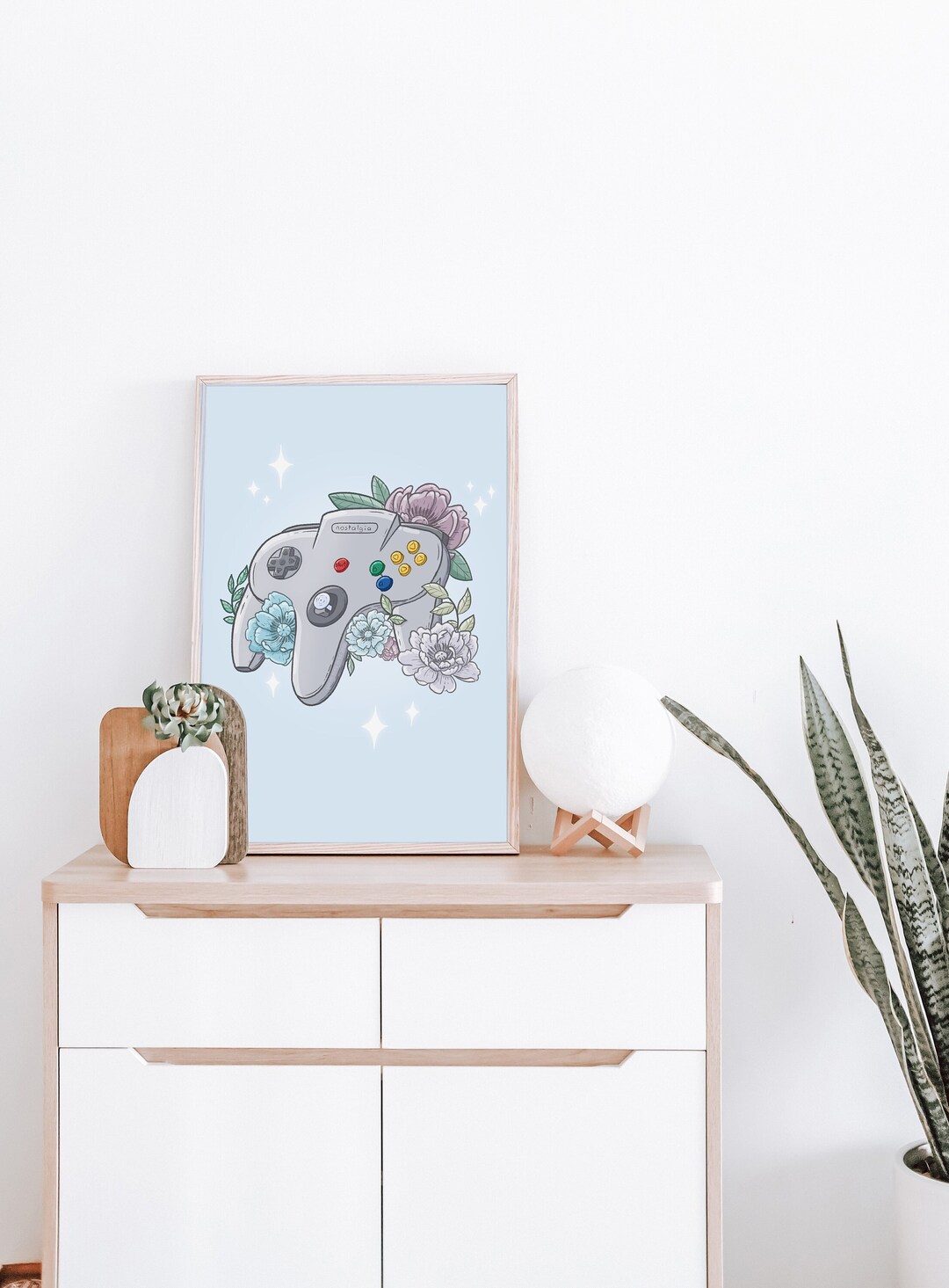 N64 Print | Fine Line Video Game Nintendo Floral Art - Etsy