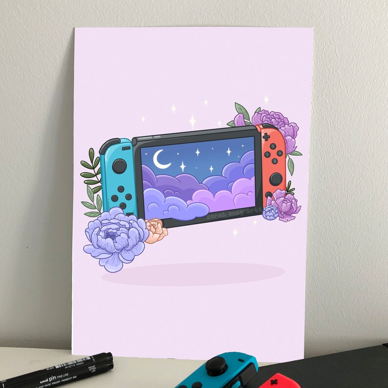 Nintendo Switch Print Fine Line Video Game Floral Art - Etsy