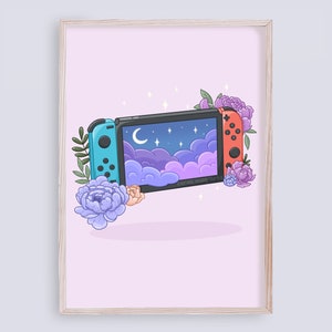 Nintendo Switch Print | Fine Line Video Game Floral Art - Etsy