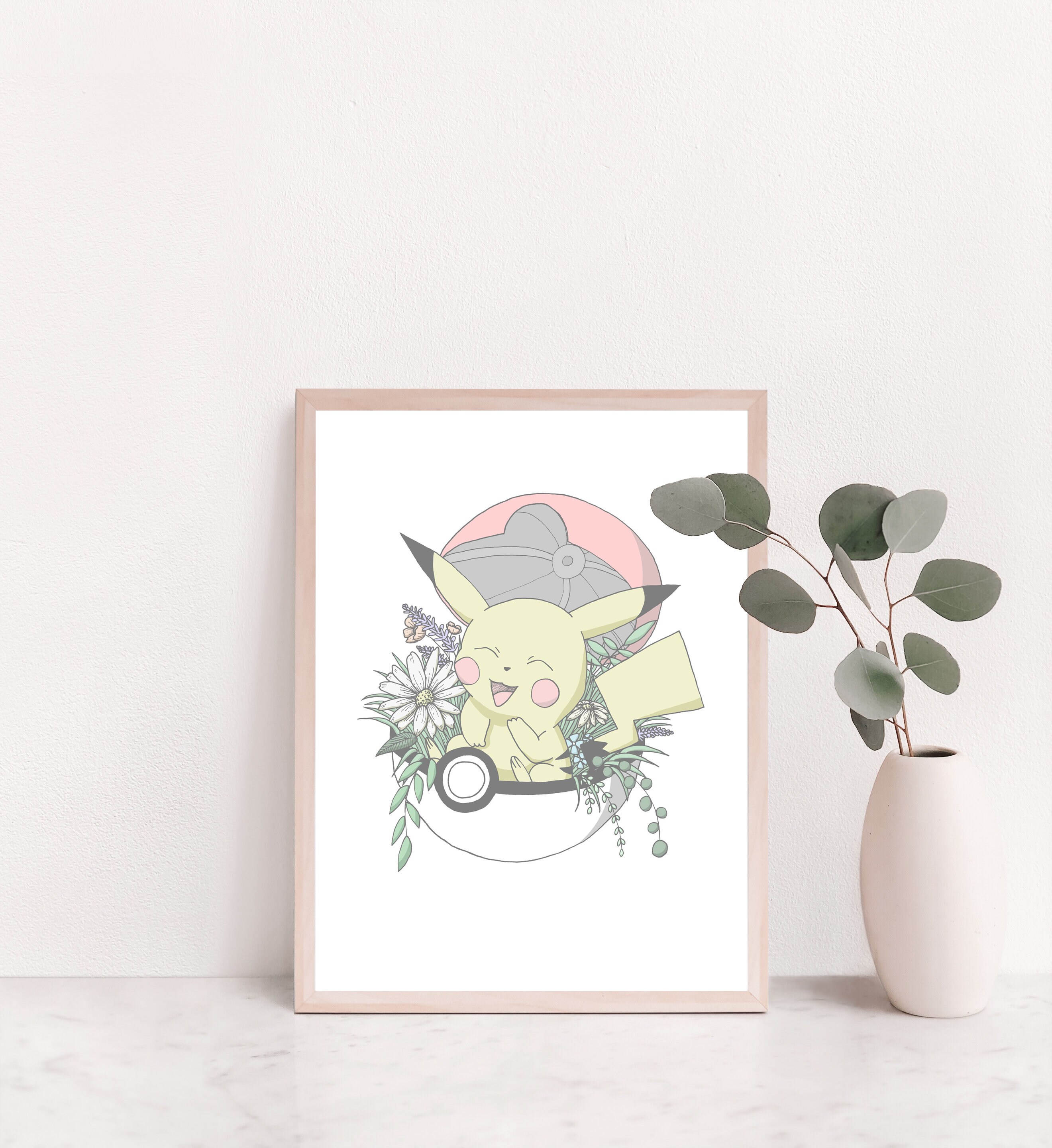 Pastel Pikachu Art Print Pokemon Fine Line Floral Art - Etsy Australia
