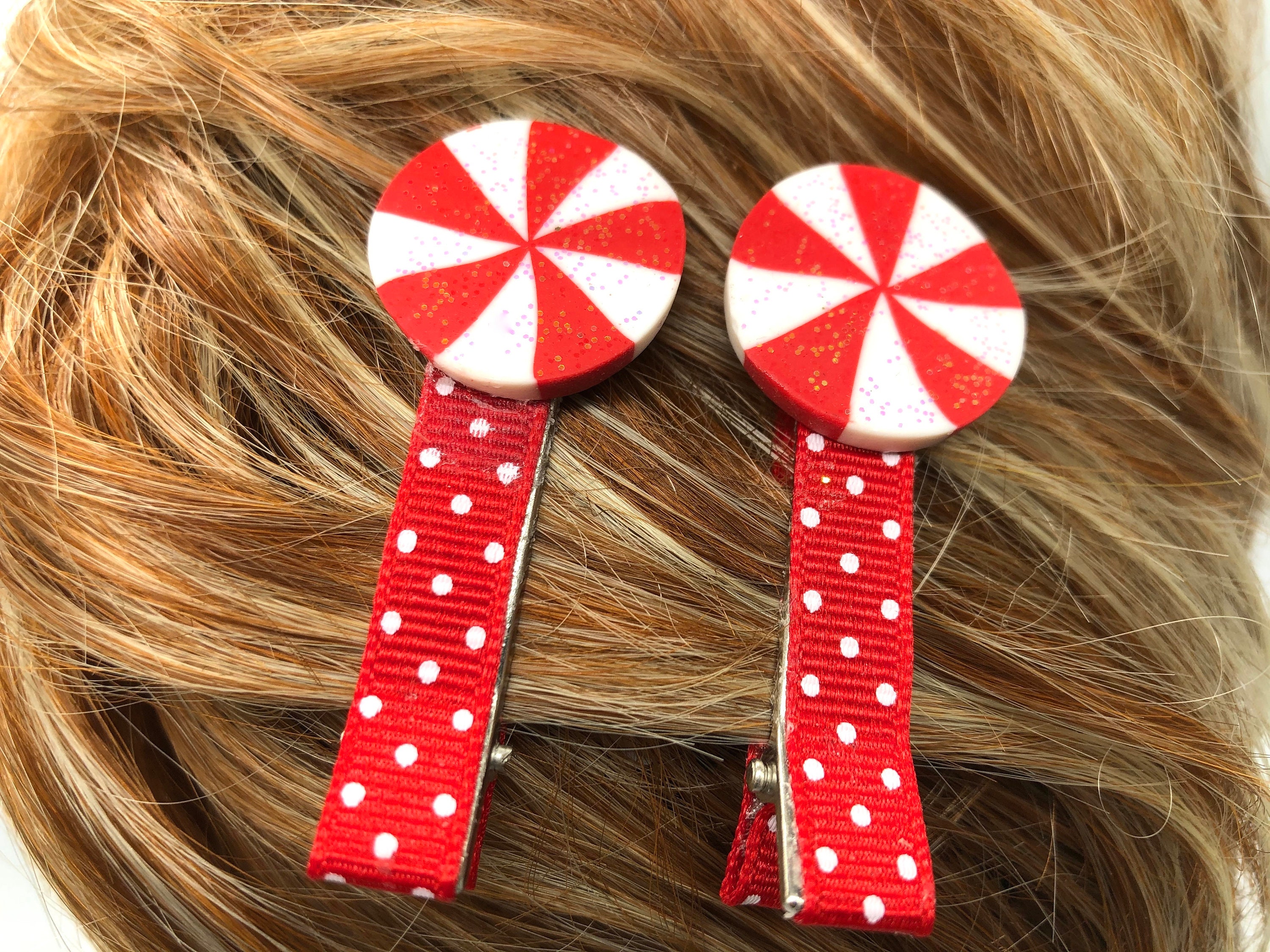 Peppermint Candy Hair Clips Candy Hair Clip Holiday Hair | Etsy