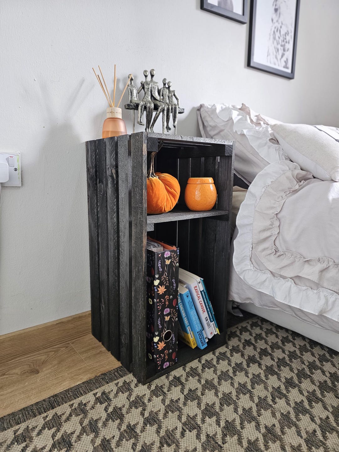Tall Narrow Solid Rustic Wooden Crates With Shelf Perfect Bedside Table ...