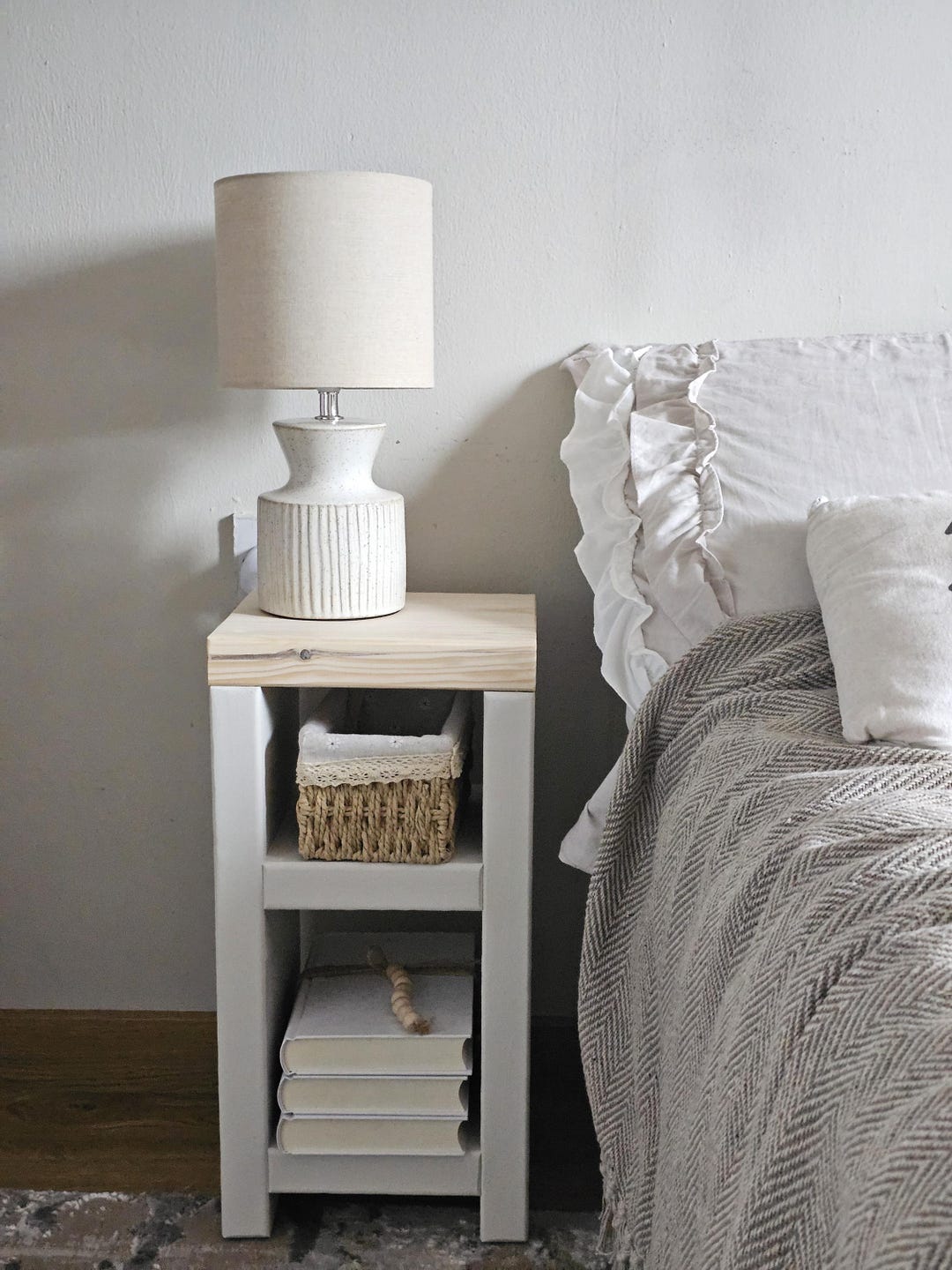 Chunky Wooden Bedside Table: Solid Wood End Table, Customizable Height ...