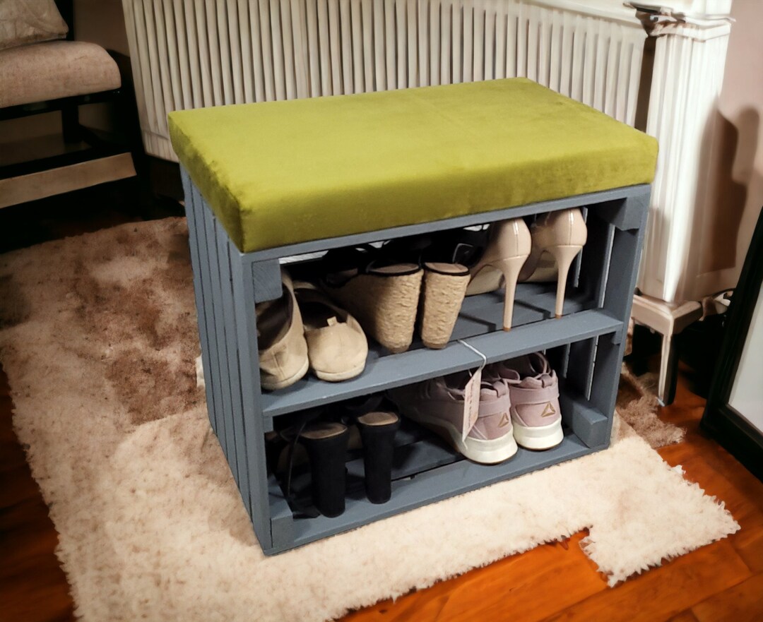Wooden Shoe Rack Crate With Cushion-solid Storage Bench - Etsy