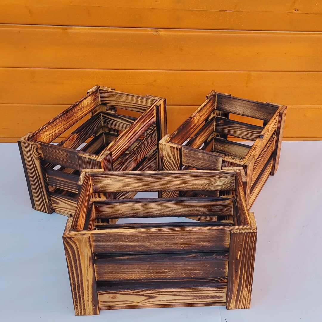 Rustic Pine Wood Storage Crates: Small Wooden Boxes (35cmx20cmx22cm) - Etsy