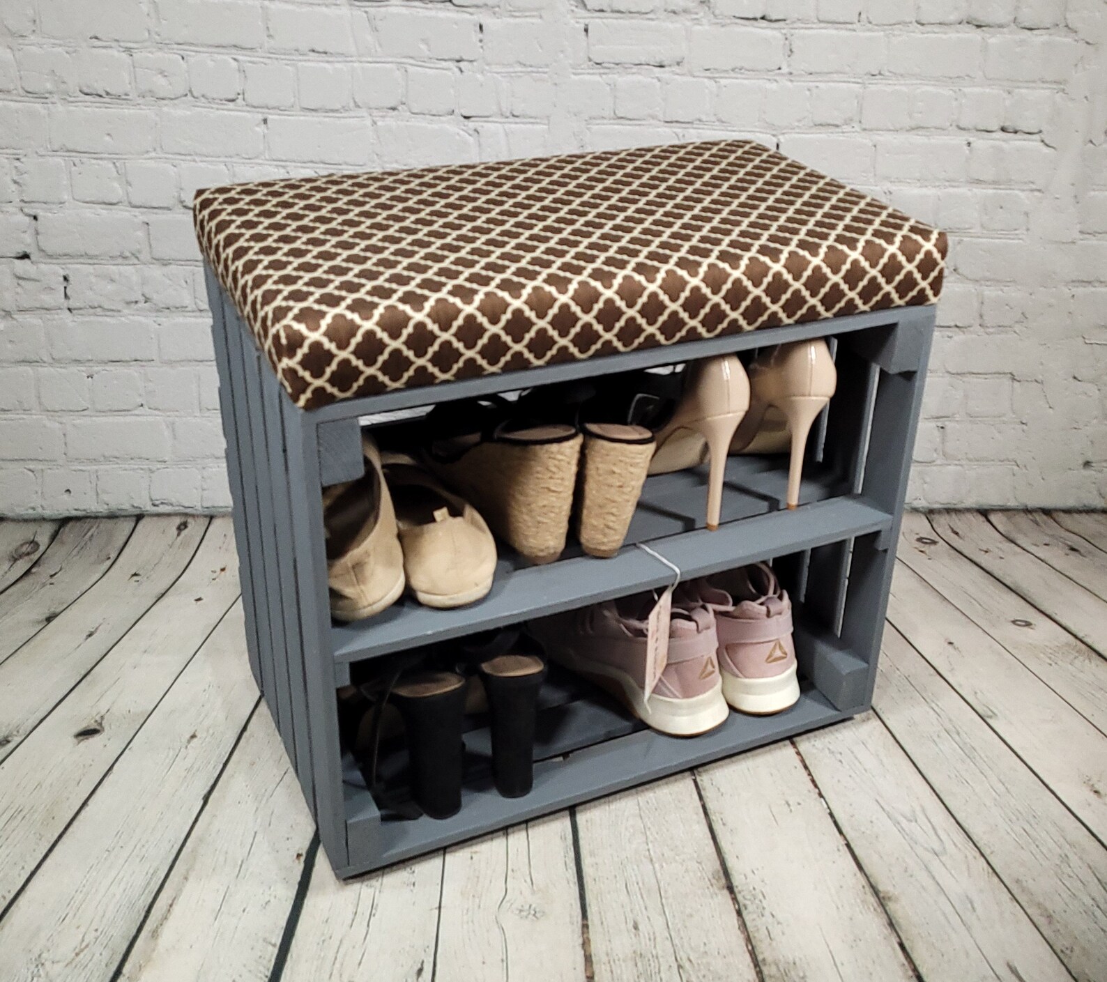 Wooden Crate Shoe Rack With Seat Shoe Box With Upholstered - Etsy UK