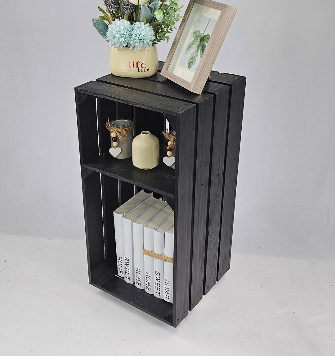 Tall Narrow Solid Rustic Wooden Crates With Shelf Perfect Bedside Table ...