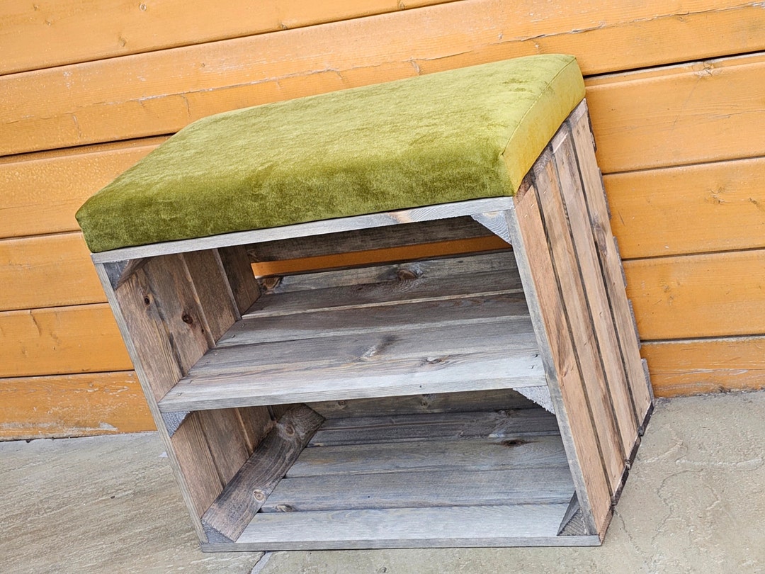 Rustic Wooden Crate With Shelf and Upholstered Seatperfect - Etsy