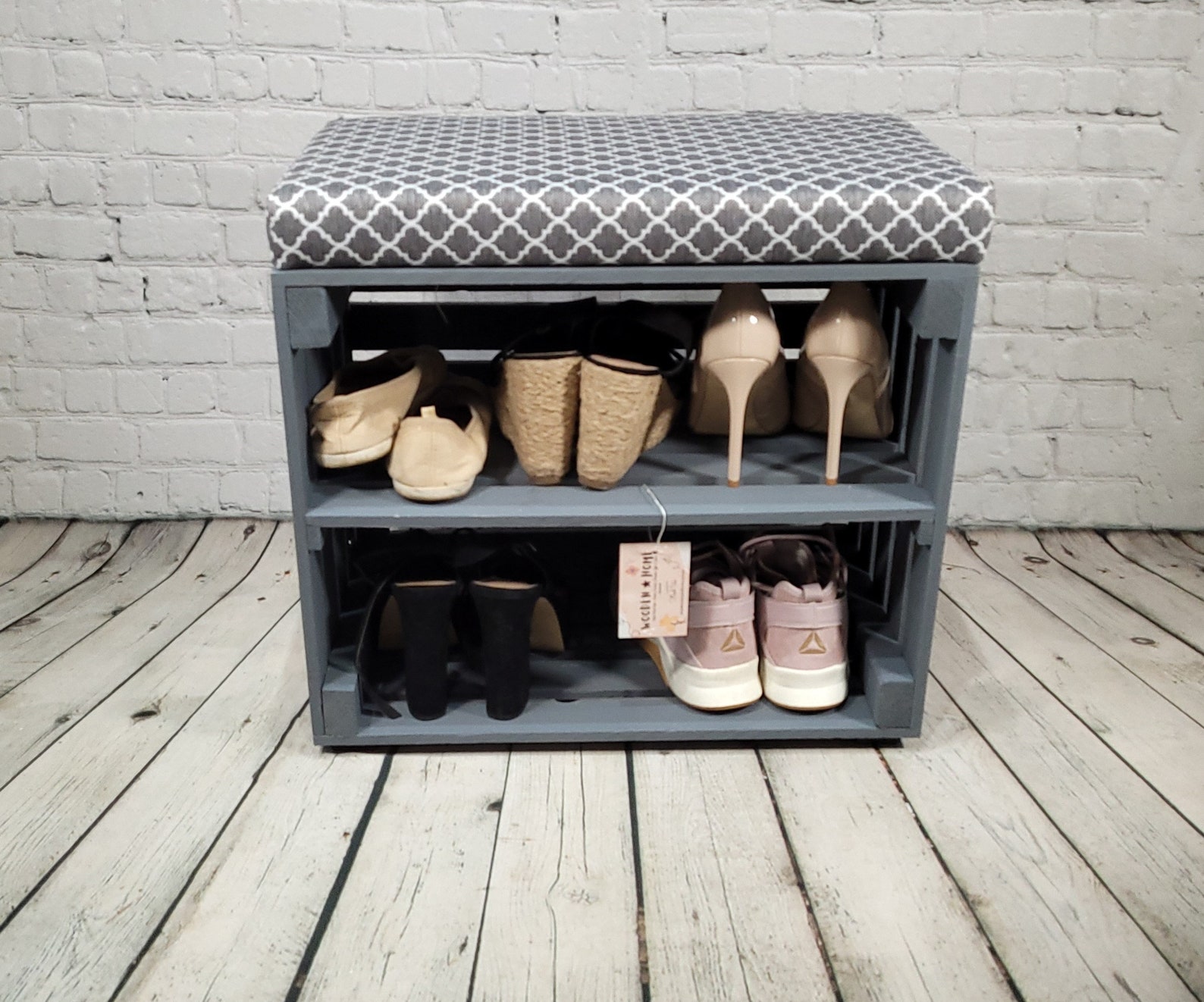 Wooden Crate Shoe Rack With Seat Shoe Box With Upholstered - Etsy UK