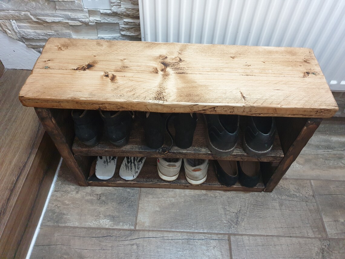 Solid Rustic Shoe Rack Farmhouse Shoe Storage Handmade | Etsy