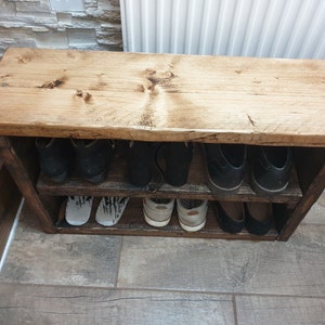 Solid Rustic Shoe Rack| Farmhouse Shoe Storage | Handmade Rustic Bench ...