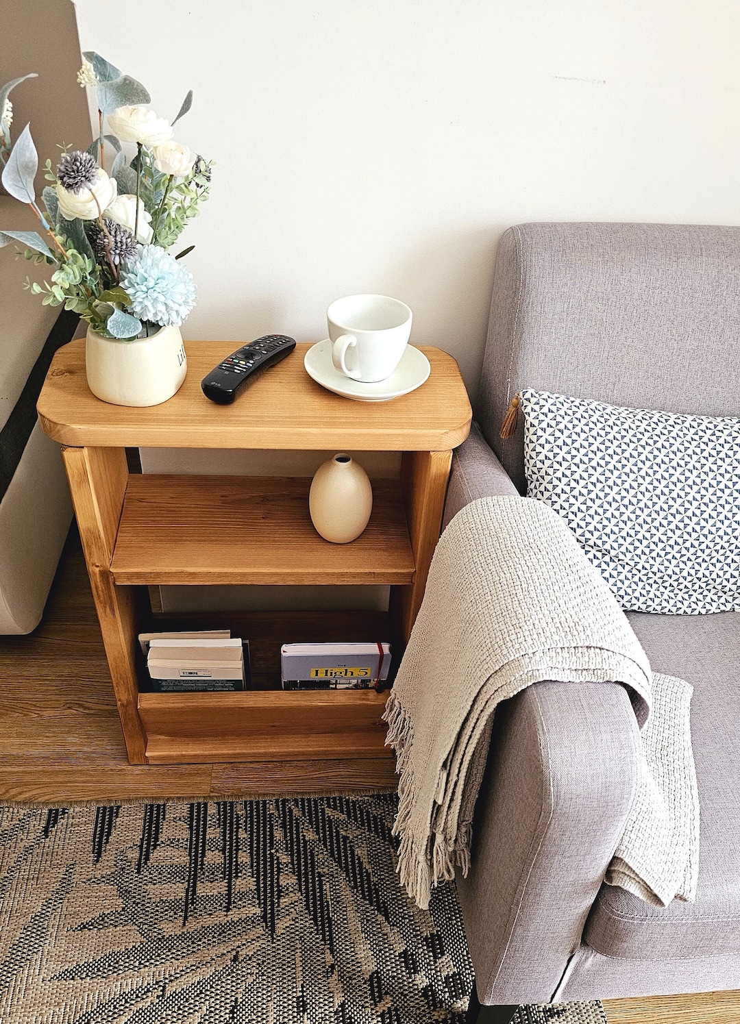 End of Sofa Table, Narrow Bedside Table, Slimline Table With Shelf and ...