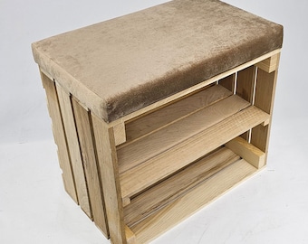 Rustic Wooden Crate With Shelf and Upholstered Seat,perfect Storage ...