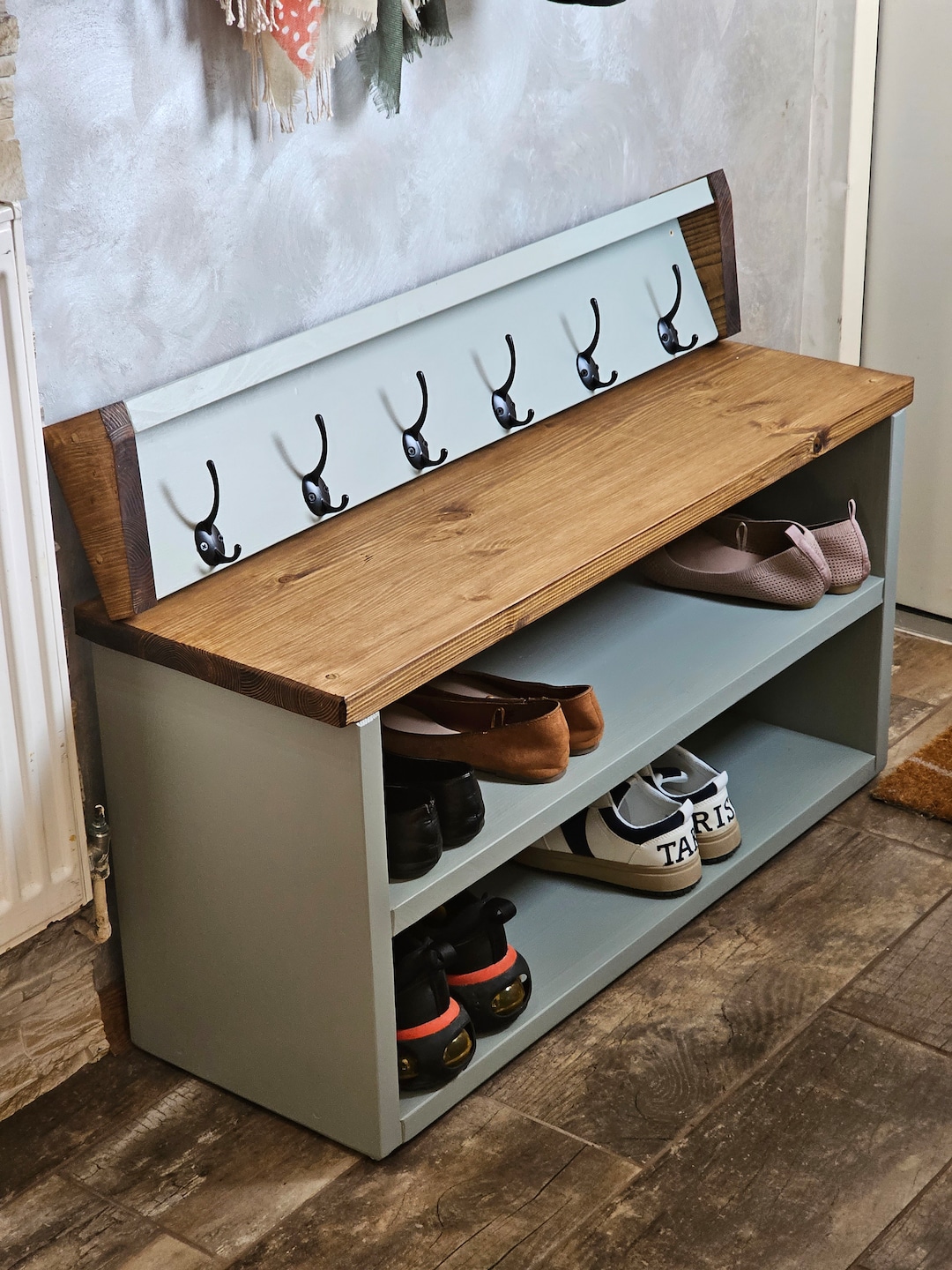 Handmade Solid Wood Shoe Rack Bench & Coat Rack Set: Custom Entryway ...