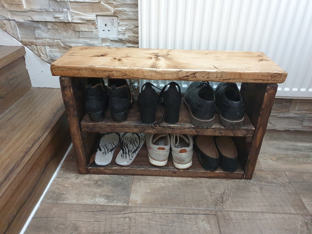 Solid Rustic Shoe Rack| Farmhouse Shoe Storage | Handmade Rustic Bench ...