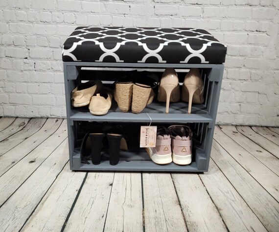 Wooden Crate Shoe Rack With Seat Shoe Box With Upholstered | Etsy