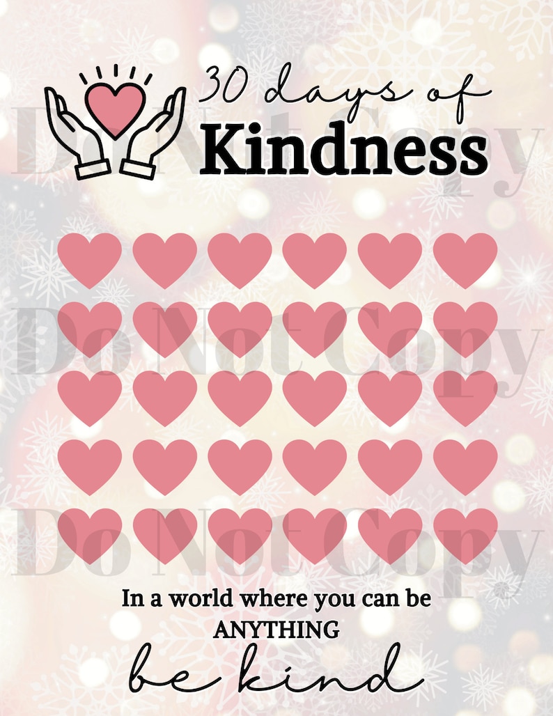 30 Days of Kindness Tracker Acts of Kindness Be Kind Be the Good You ...