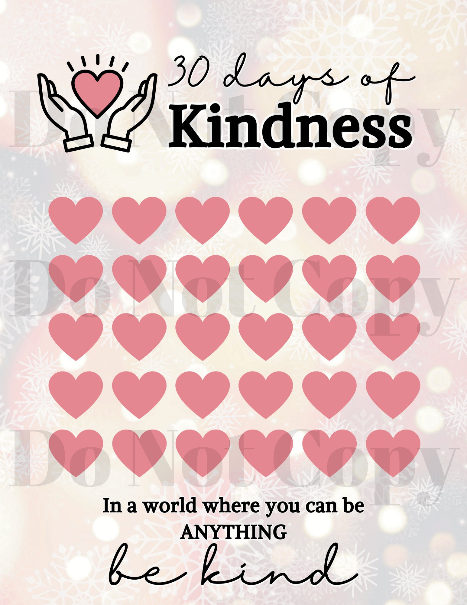 30 Days of Kindness Tracker Acts of Kindness Be Kind Be the - Etsy