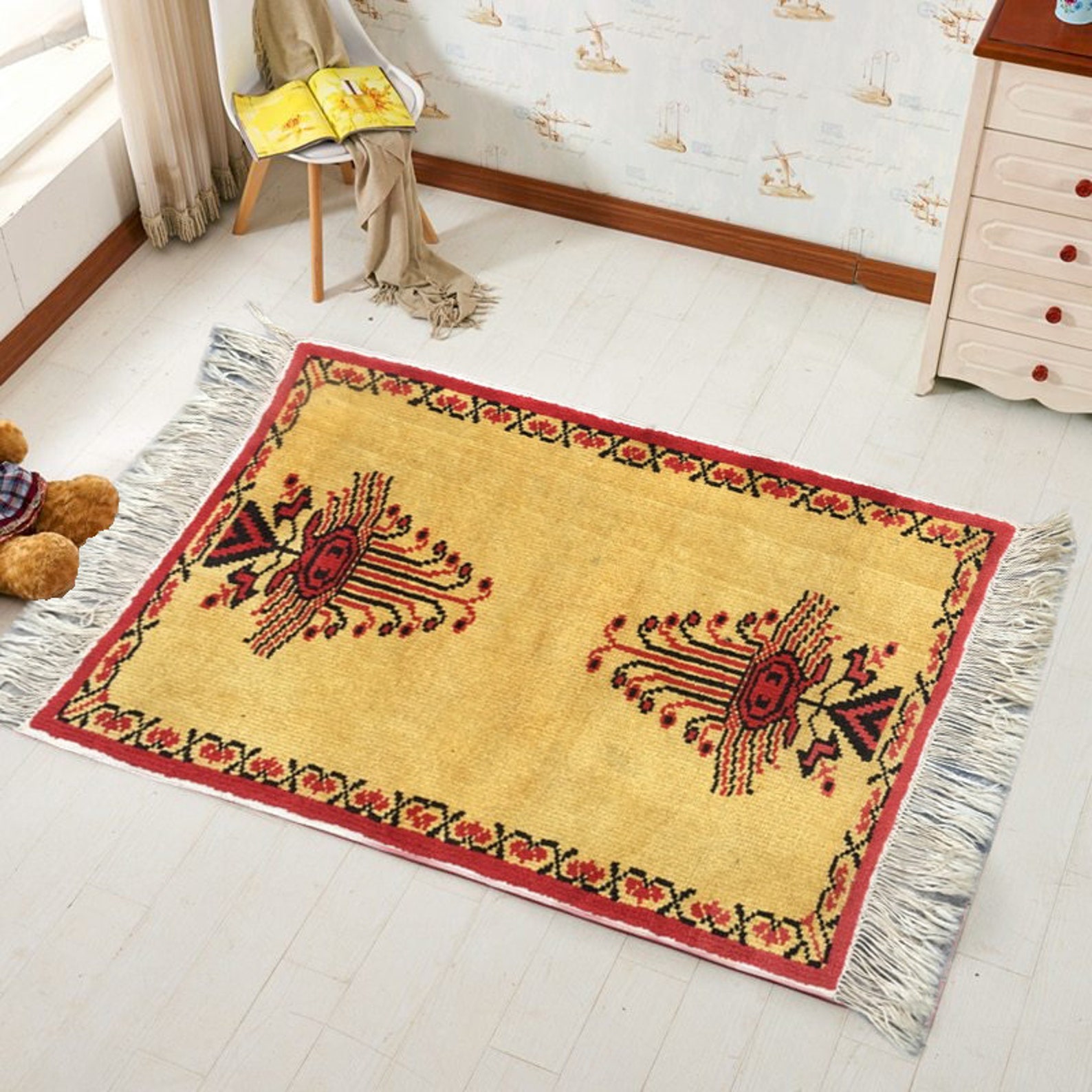 2x2 Feet Vintage Afghan Rug Handknotted Rugturkish Rug - Etsy