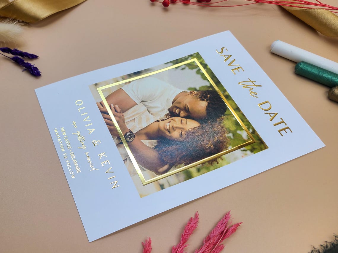 Embossed Gold Foil Save the Date: Minimalist Wedding Photo Card - Etsy