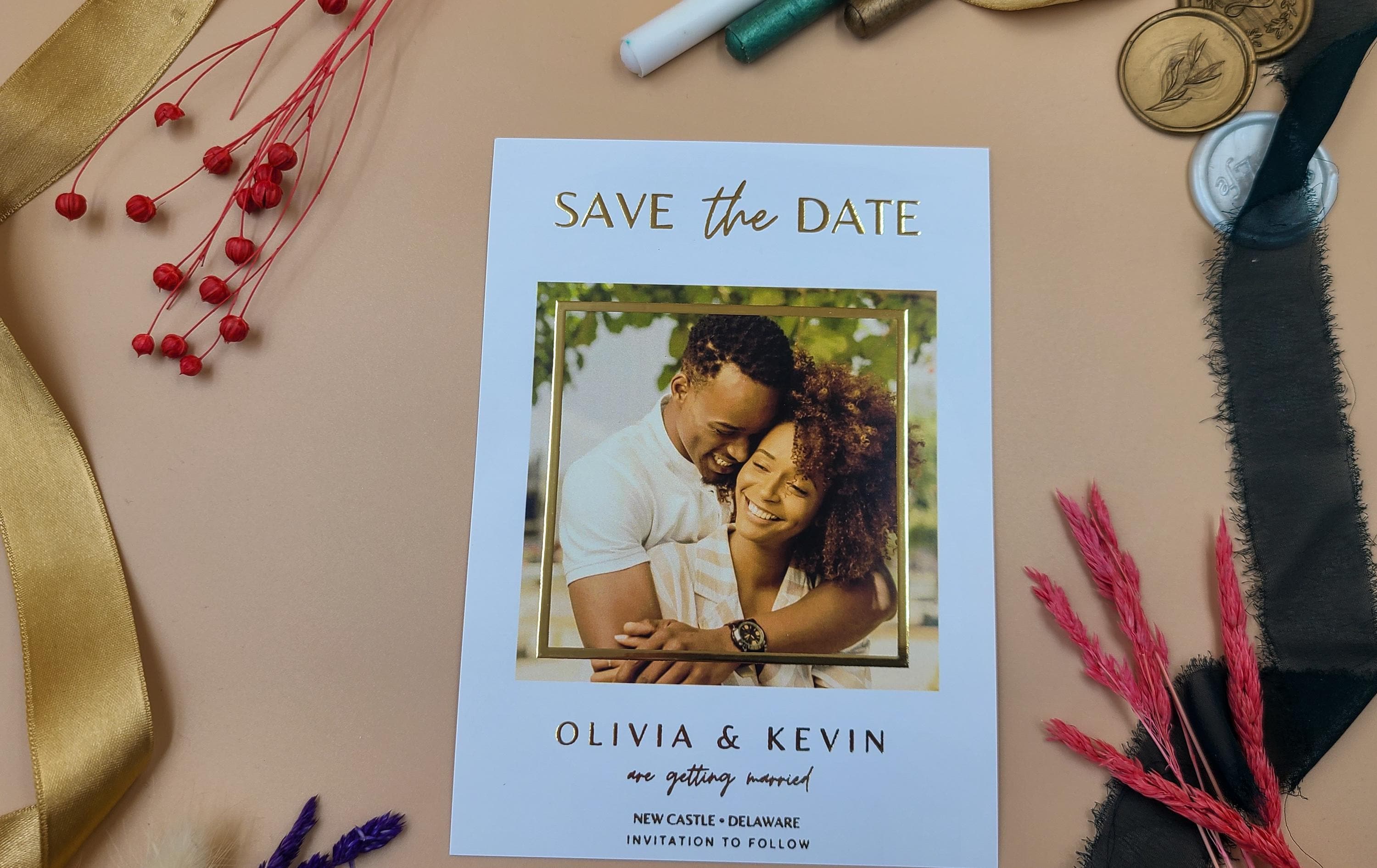 Embossed Gold Foil Save the Date: Minimalist Wedding Photo Card - Etsy