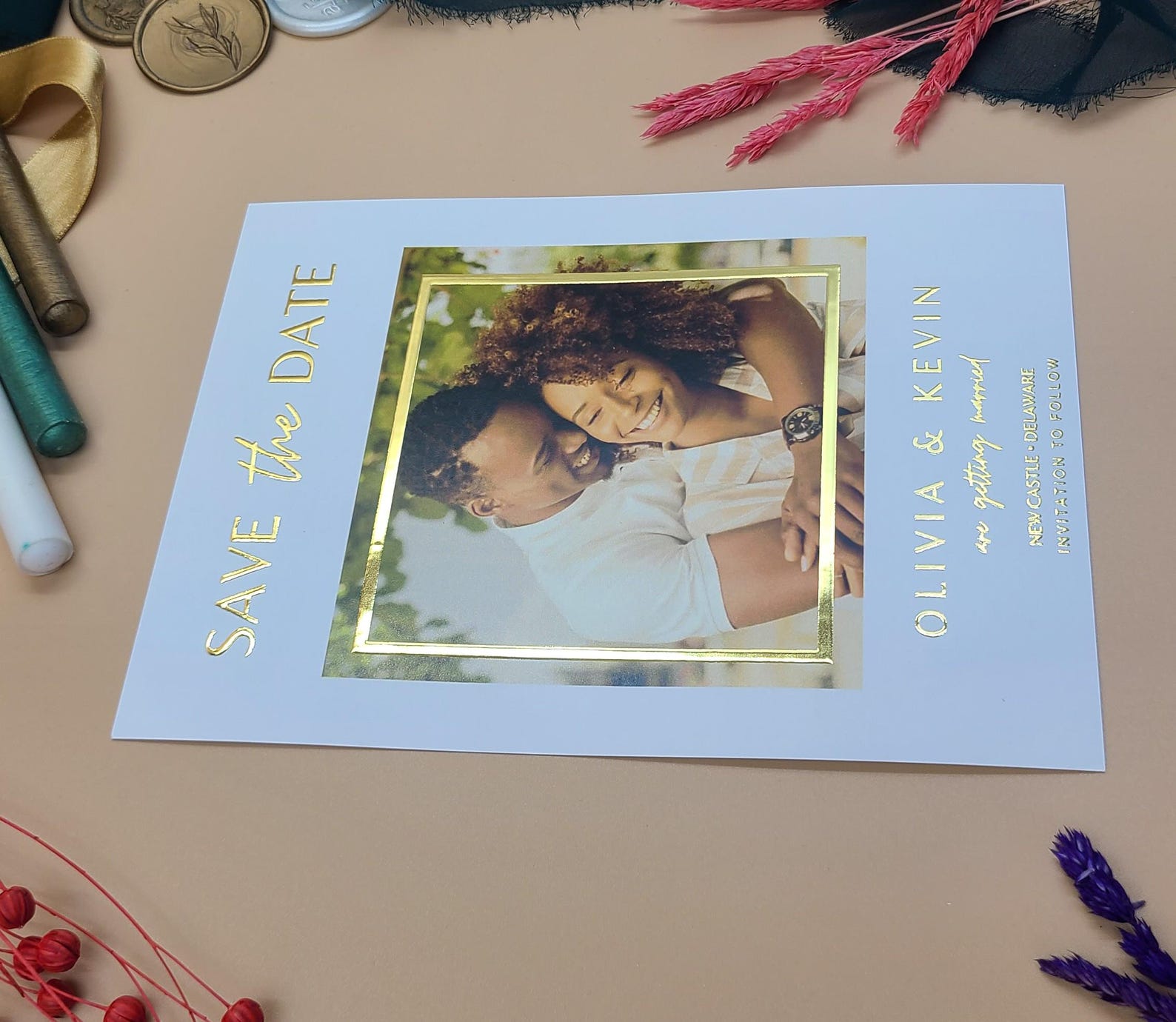 Embossed Gold Foil Save the Date: Minimalist Wedding Photo Card - Etsy