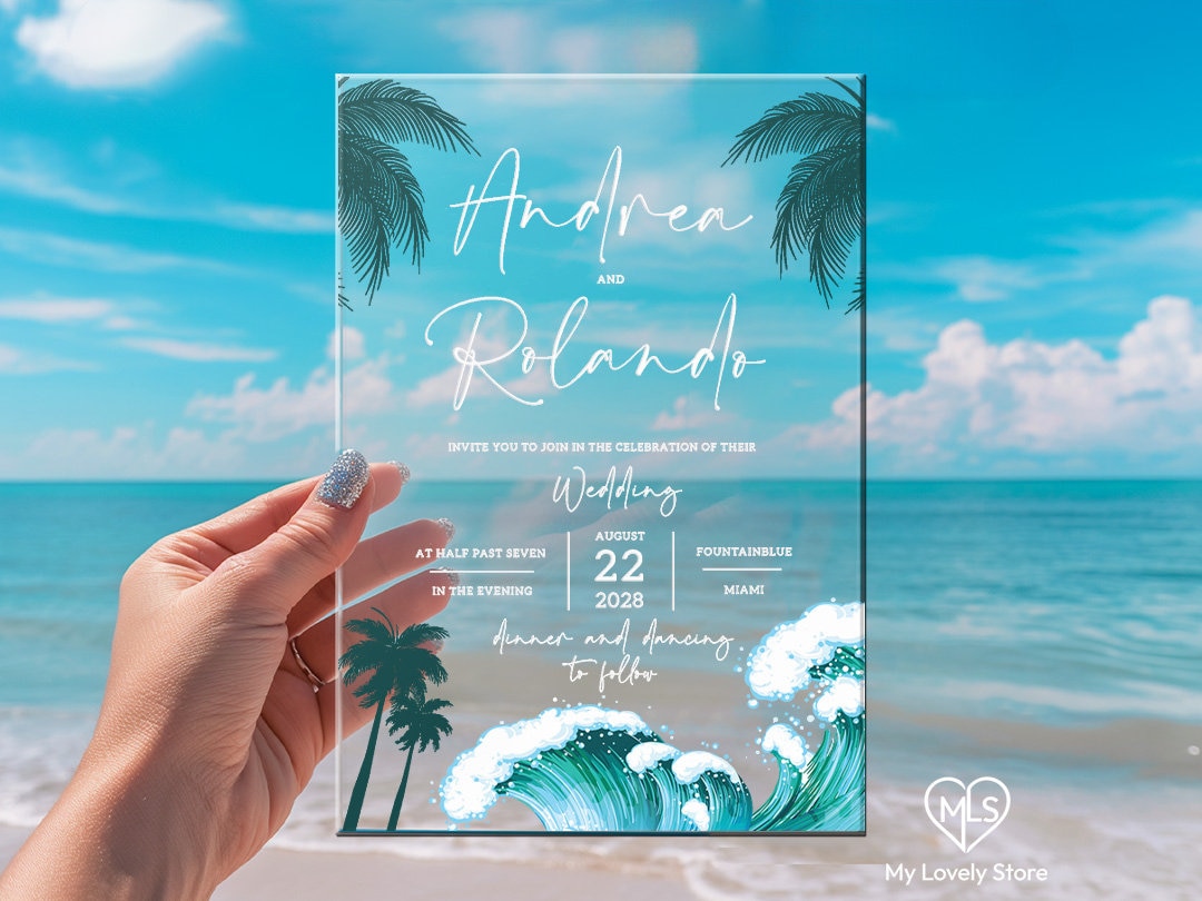 Beach Theme Wedding Invitation, Nautical Waves Acrylic Invitation, 300 ...