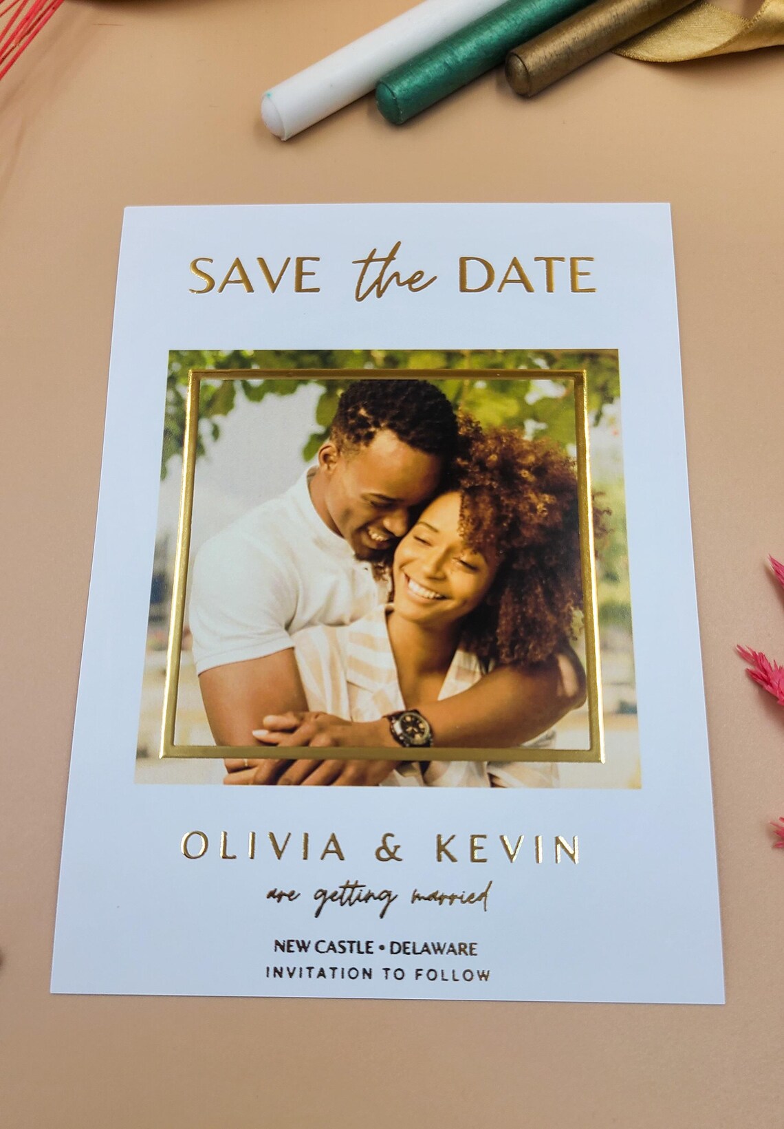 Embossed Gold Foil Save the Date: Minimalist Wedding Photo Card - Etsy