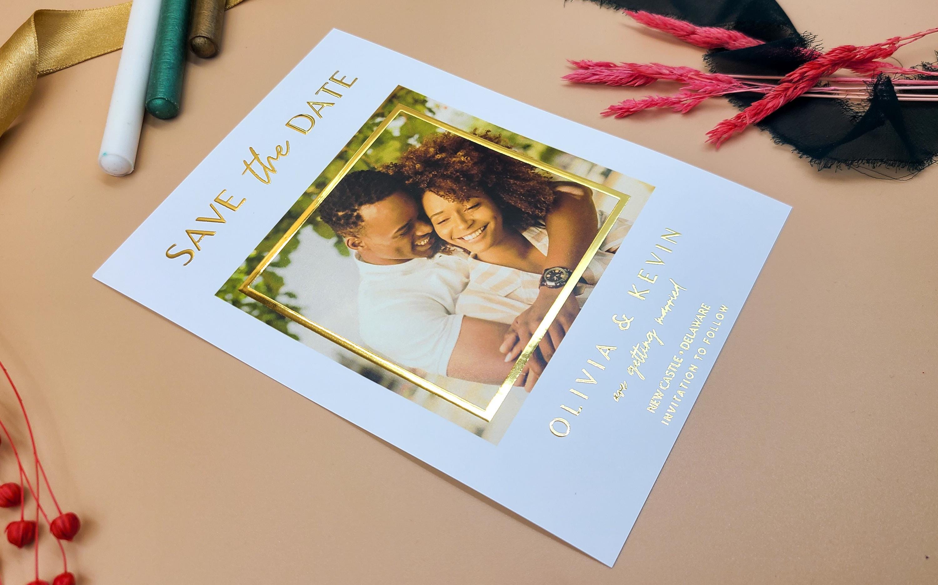 Embossed Gold Foil Save the Date: Minimalist Wedding Photo Card - Etsy