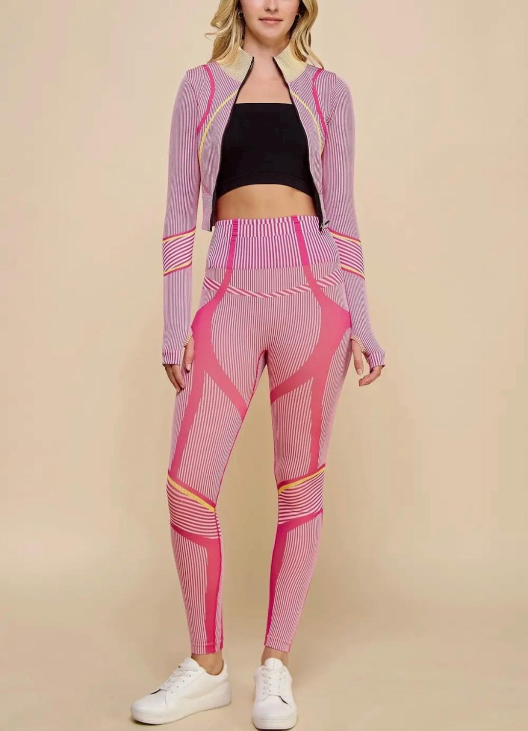 Pink Workout Set, High Waisted Leggings, Active Wear - Etsy
