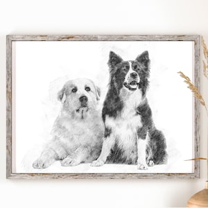 Adding Multiple Pets Into One Pencil Portrait, Personalized Pet ...
