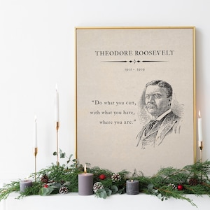 Theodore Roosevelt Quote Book Page Print for Inspirational Wall Art and ...