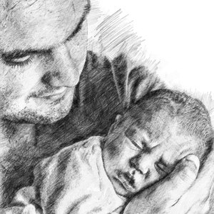 Custom Dad Drawing Daddy Papa Portrait Family Fathers Day Portrait ...