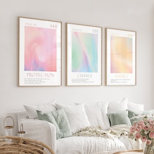 Angel Numbers 444, 555, 666, Set of 3 Aura Posters, Angel Number Poster, Gradient Aura Angel ...