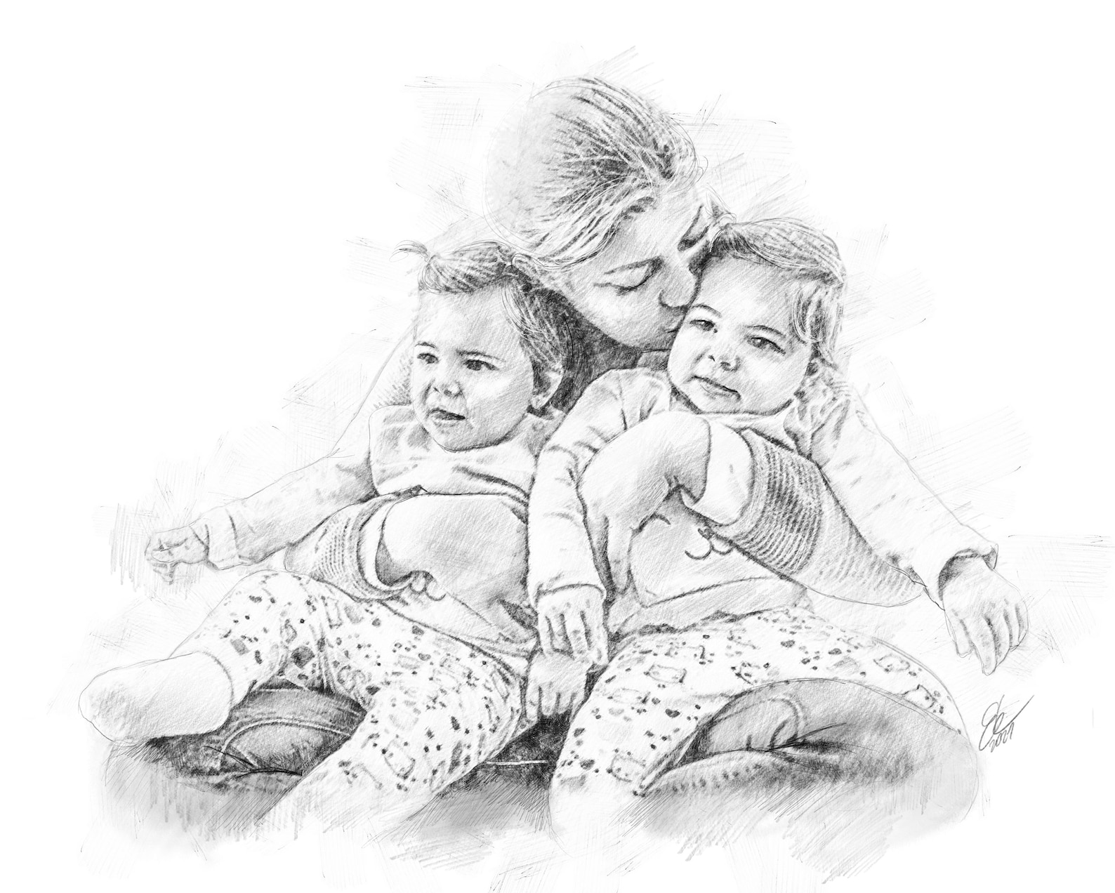 Mothers Day Portrait Custom Digital Hand Drawn Mother Portrait Family ...