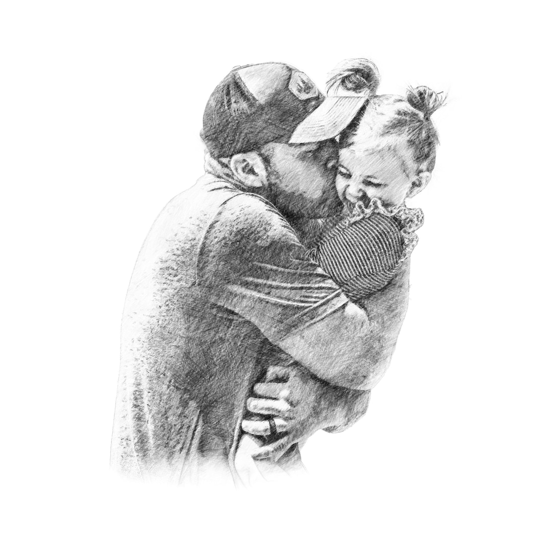 Custom Dad Drawing Daddy Papa Portrait Family Fathers Day Portrait ...