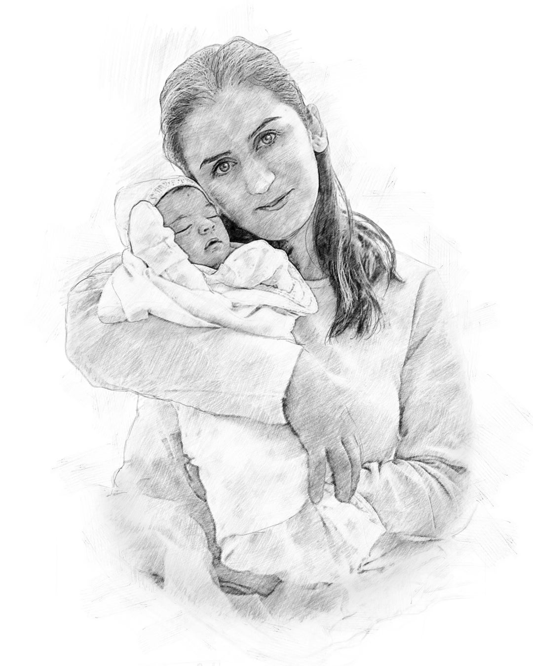 Custom Digital Pencil Portrait, Baby Memorial, Family Keepsake (digital ...