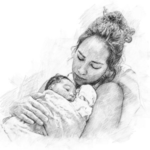 Custom Digital Pencil Portrait, Baby Memorial, Family Keepsake (digital ...
