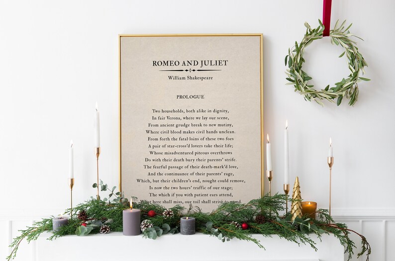 Romeo and Juliet Prologue Quote Print, Shakespeare Wall Art (digital ...