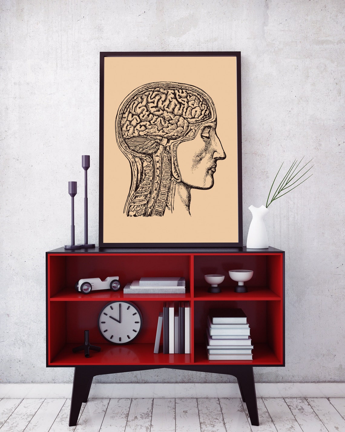 Anatomical Head Poster, Vintage Cranium Ink Sketch, Brain Anatomy ...