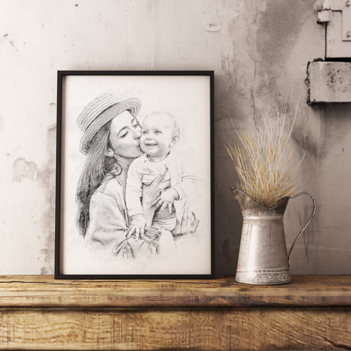Mothers Day Portrait Custom Digital Hand Drawn Mother Portrait - Etsy UK