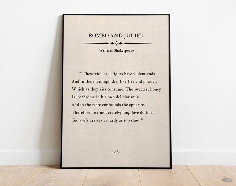 Romeo and Juliet Quote Poster – Shakespeare Book Page Art (digital ...