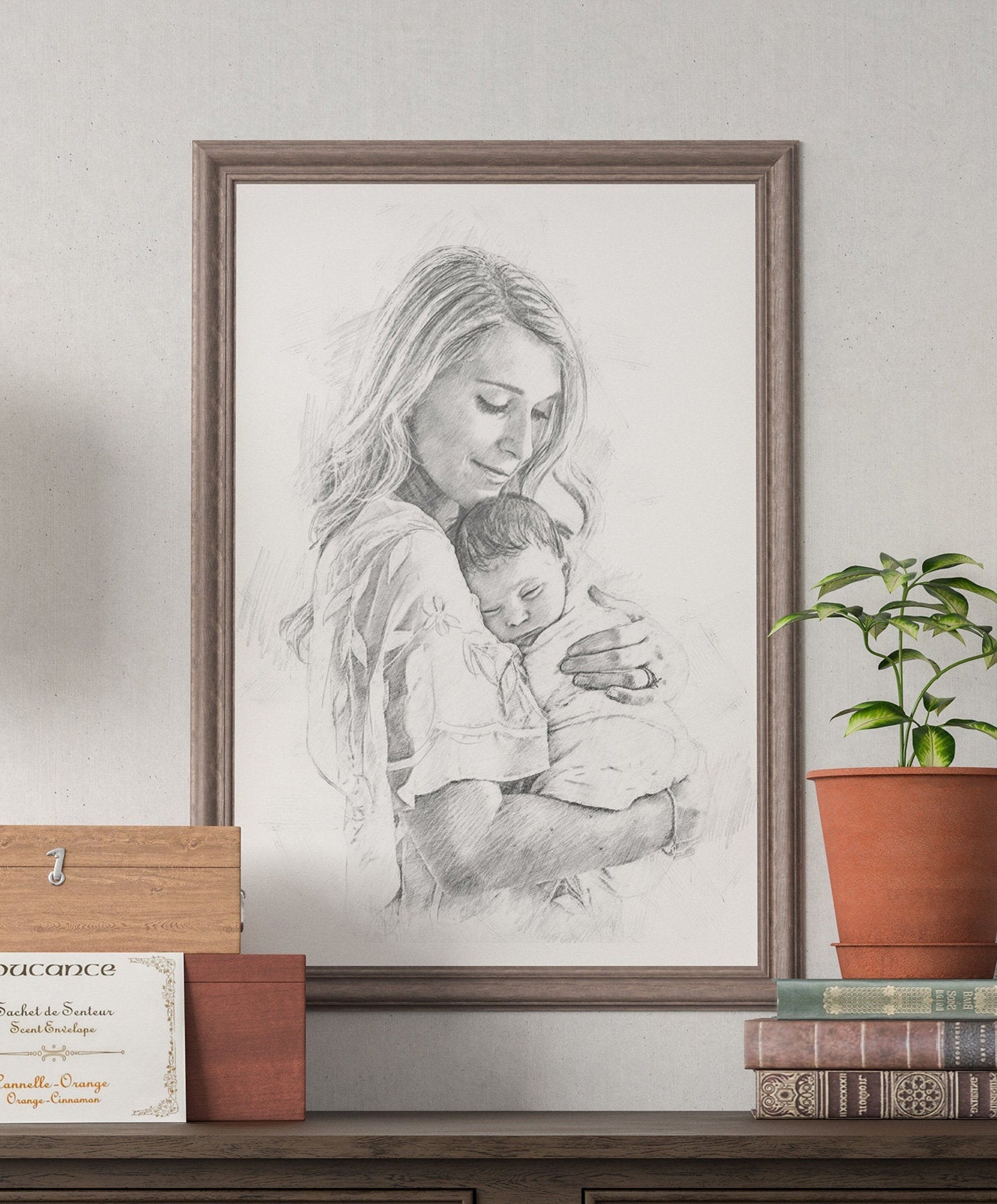 Custom Mother's Day Pencil Portrait, Hand-drawn Family Sketch (digital ...