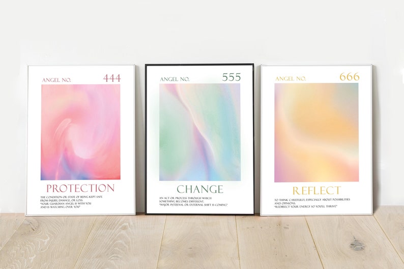 Angel Numbers 444, 555, 666, Set of 3 Aura Posters, Angel Number Poster ...