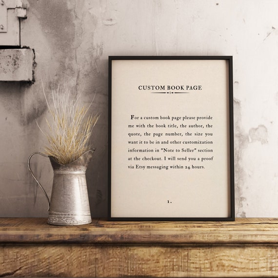 Custom Book Page Quote Chapter Printable Poster Book Page - Etsy
